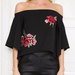 Haute Rouge, from a boutique | Tops | Off The Shoulder Black Rose Top ...